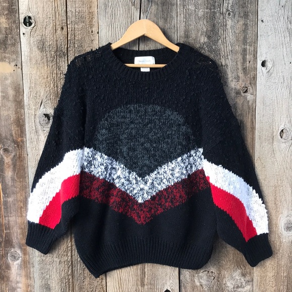 Vintage | Sweaters | Vtg 8s90s Chunky Knit Color Block Crewneck Sweater ...